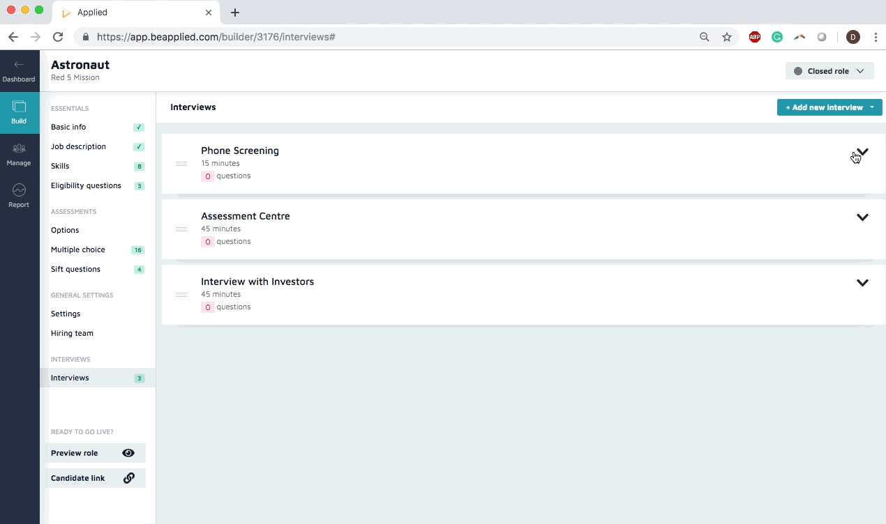 Adding and editing interview questions – Applied