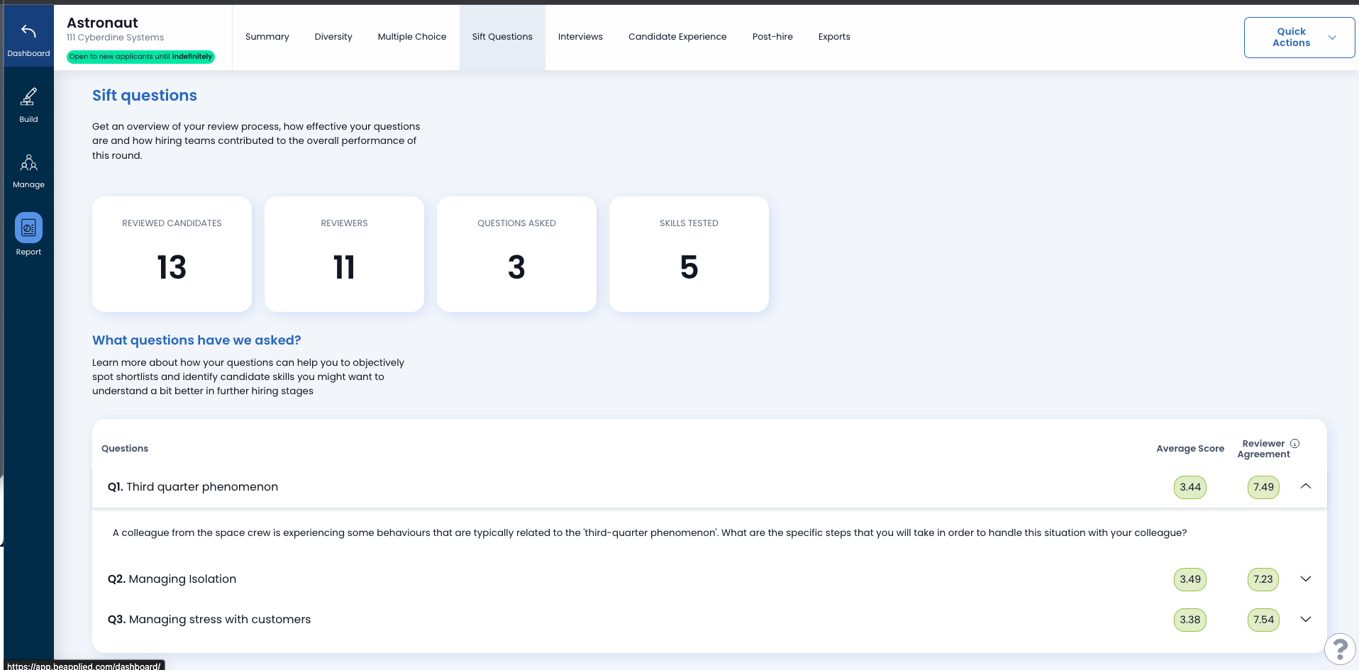 Statistics about Sift and Interview Questions – Applied